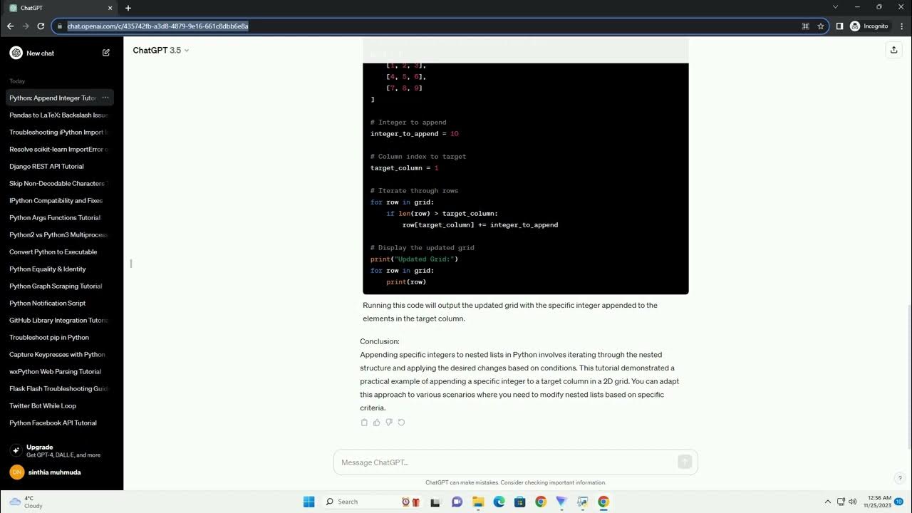 Appending Specific Integers To Nested Lists Python Youtube