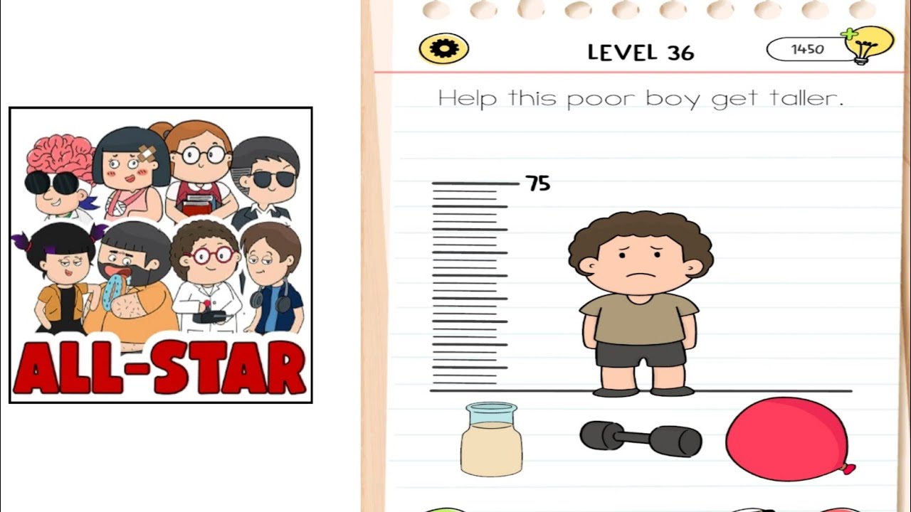 Brain test all star level 27 help this poor boy get taller - YouTube