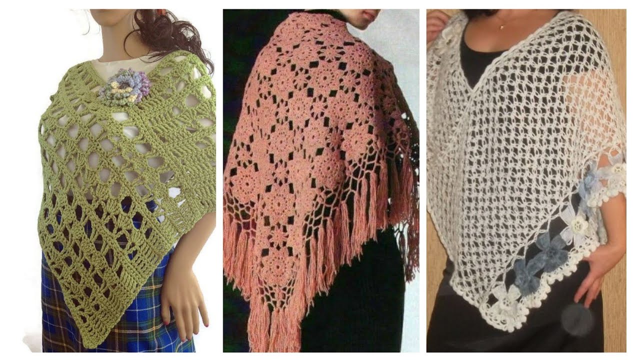 good looking and outstanding crochet handknit V shape shawl /poncho ...