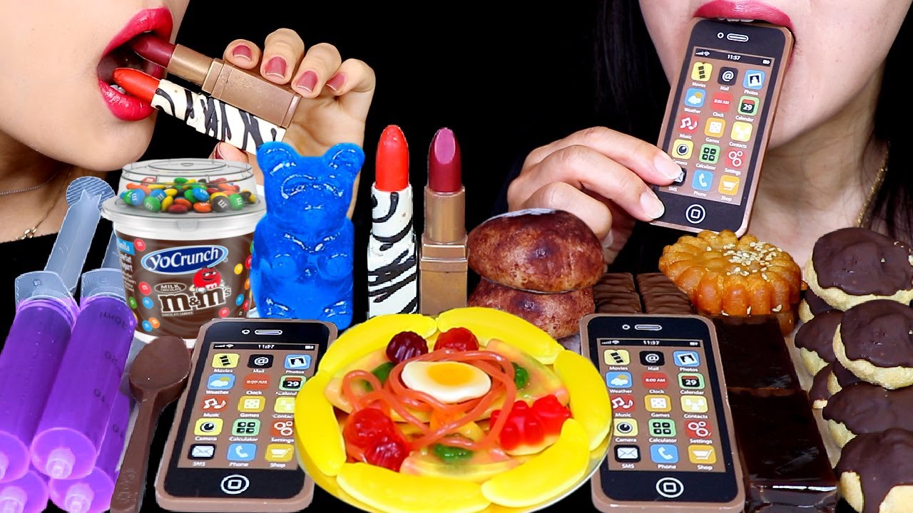 ASMR EDIBLE CHOCOLATE LIPSTICKS, SMARTPHONES, GIANT GUMMY BEAR, PIZZA ...