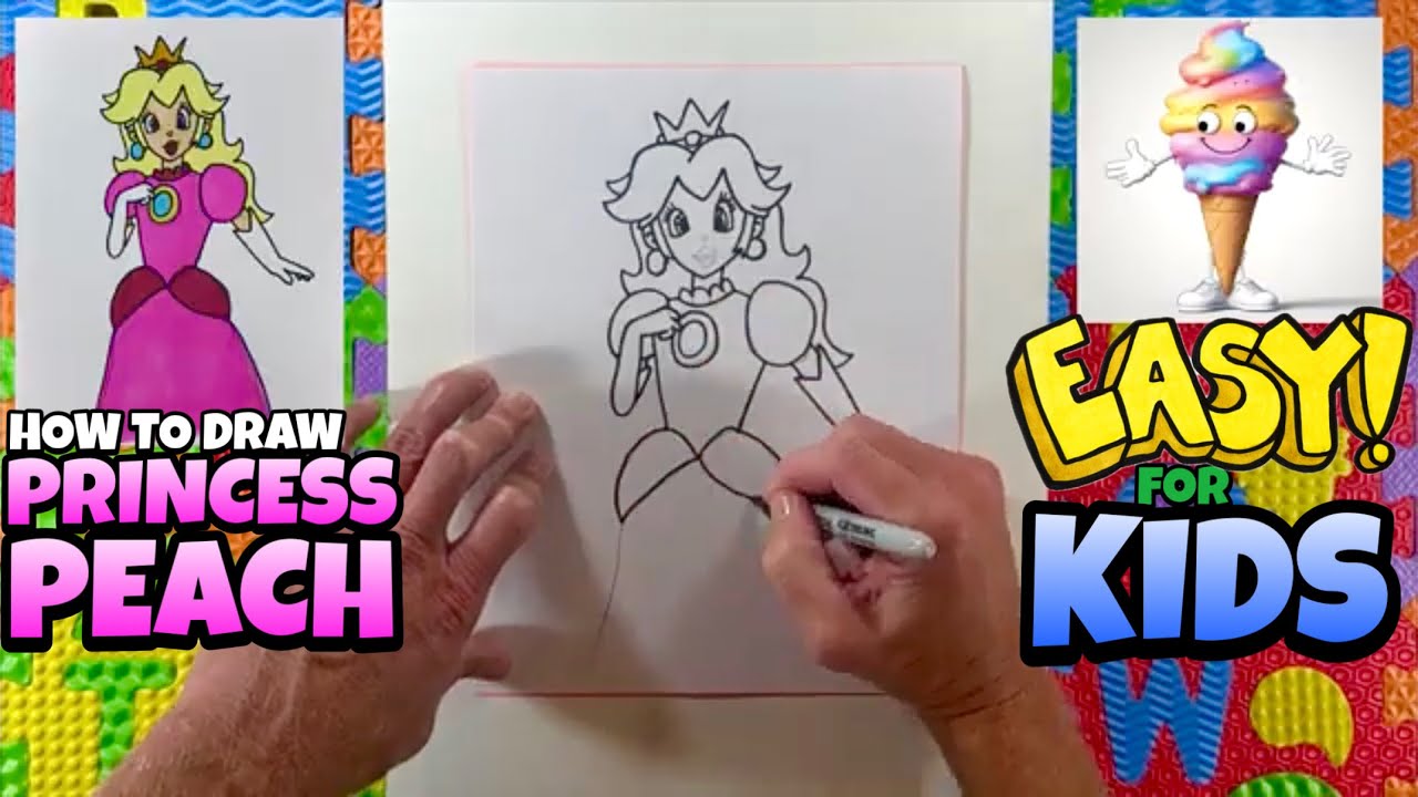 How to Draw Princess Peach | Easy for Kids | Beginner Art Lesson - YouTube