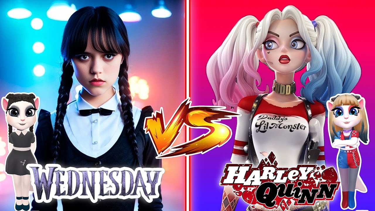 My Talking Angela’m 2 || WEDNESDAY ADDAMS 🖤 VS HARLEY QUINN 🩷 In Angela ...