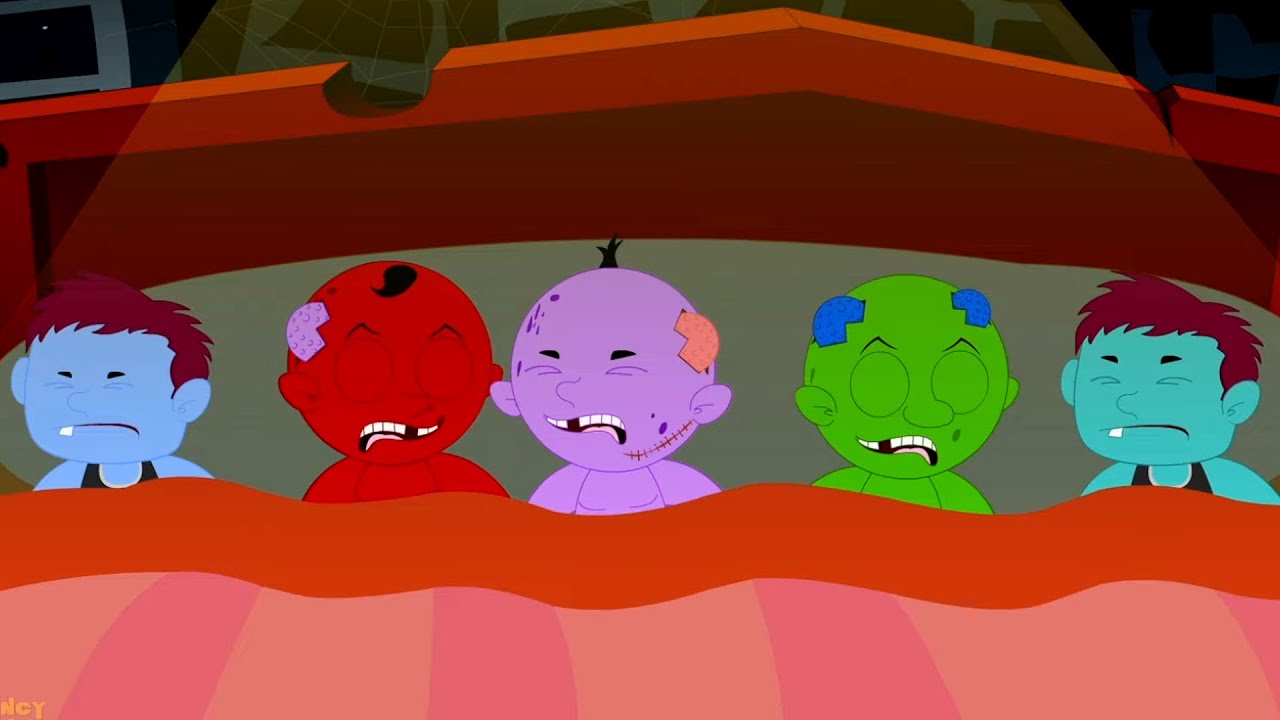 Five Little Zombies Jumping on the Bed, Spooky Kids Song - YouTube