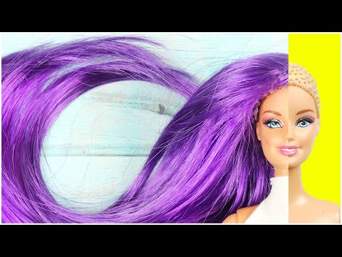 DIY BARBIE HAIRSTYLES and CLOTHES - How to Make Purple Long Doll Hair and Amazing Mini Dress
