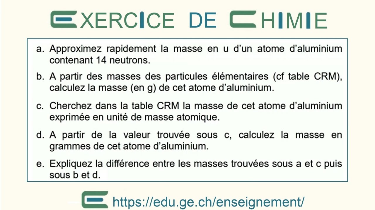 1B3Da Calcul de la masse d'un atome (exemple d'exercice avec sa ...