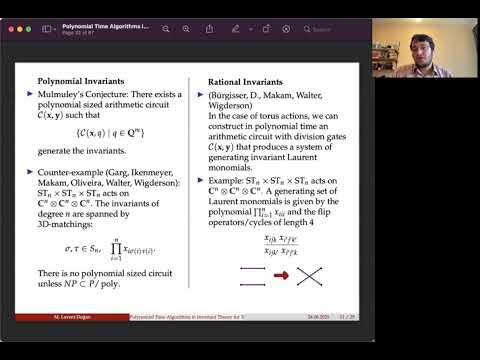 Polynomial time algorithms in invariant theory for torus actions - Levent Doğan - YouTube