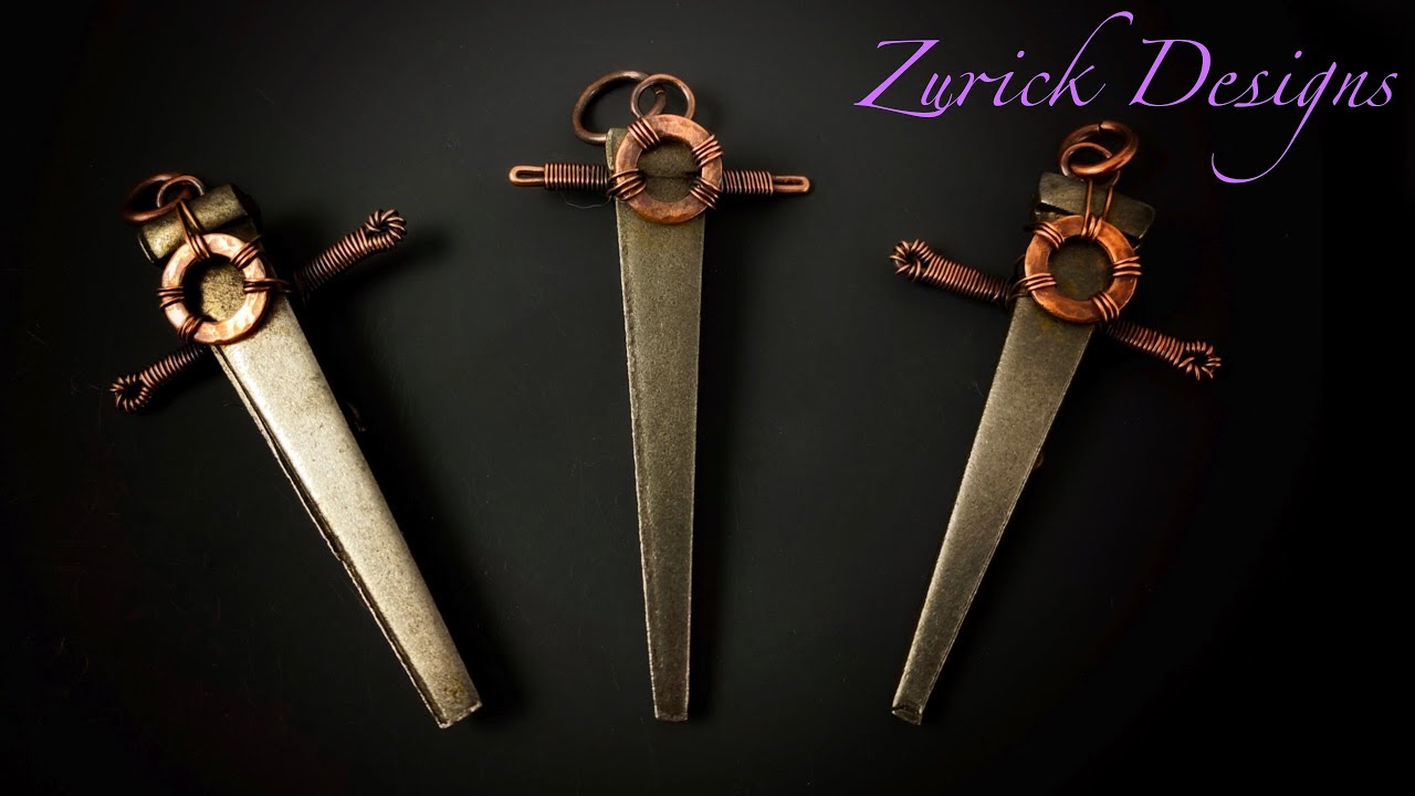 DIY Jewelry- Cool Wire Wrapped Copper Washer Masonry Nail Sword - YouTube