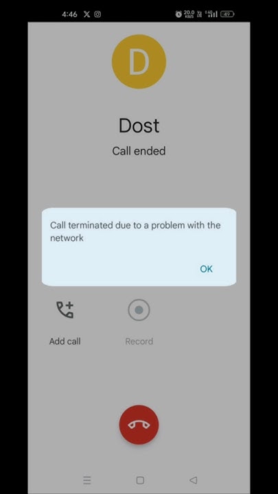 call terminated due to a problem with the network problem fix ! call terminated due to a problem ...