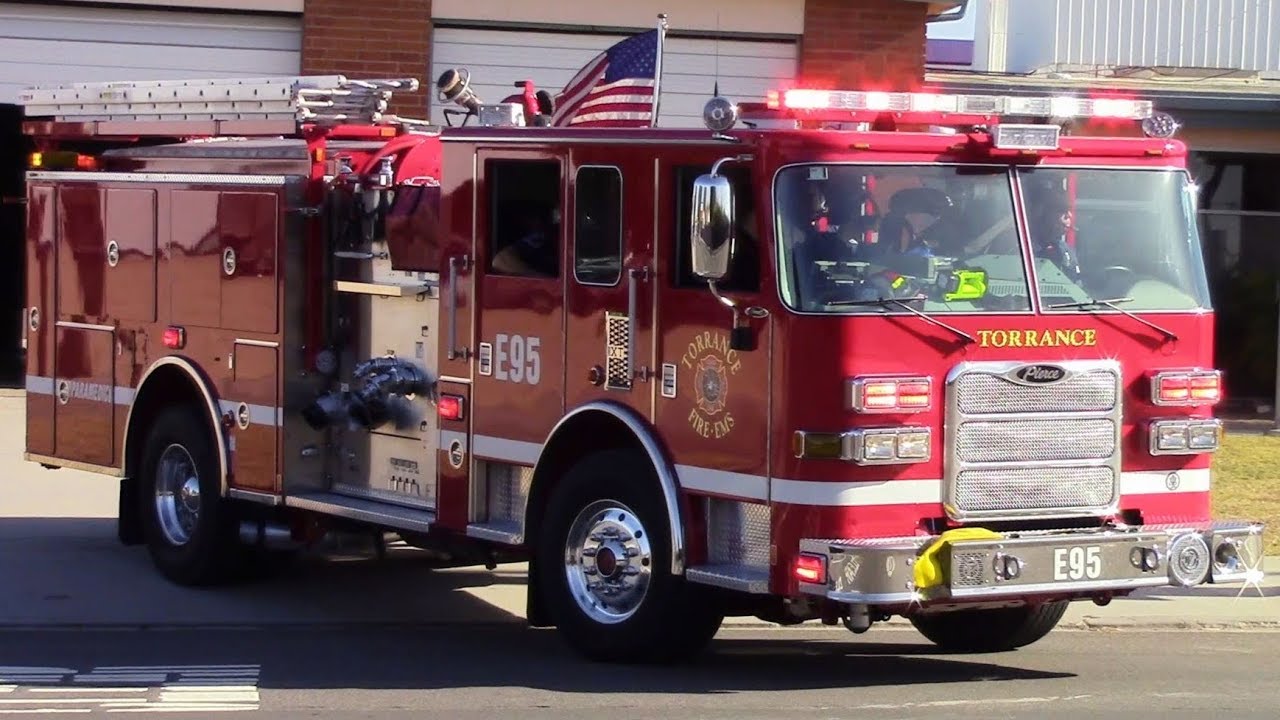 Torrance Fire Dept New Engine 95 & Rescue 95 Responding - YouTube