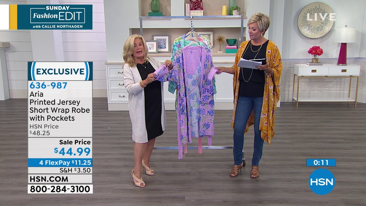 Aria Printed Jersey Short Wrap Robe with Pockets - YouTube