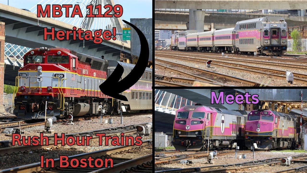 Rush Hour Trains In Boston | MBTA GP40MC 1129 Heritage Unit & More @ Tower A | 5/3/2025 - YouTube
