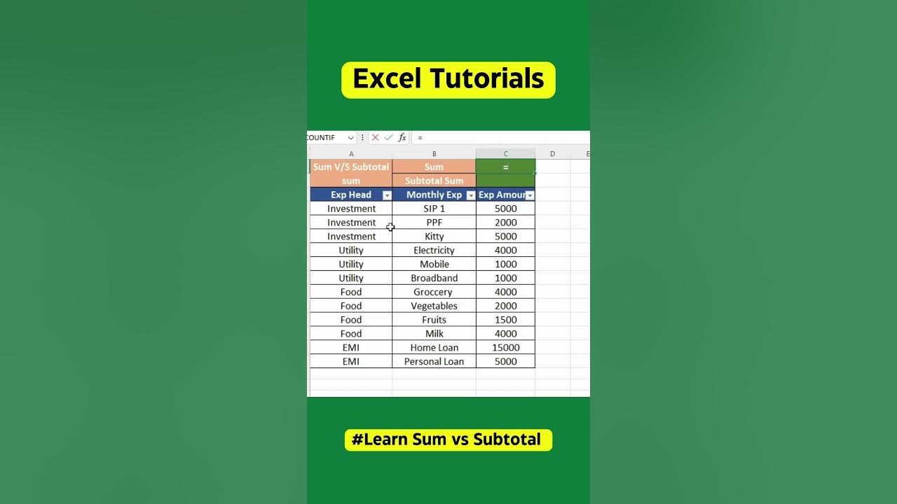 Master SUM vs SUBTOTAL in Excel #excelformula #exceltips #excel - YouTube