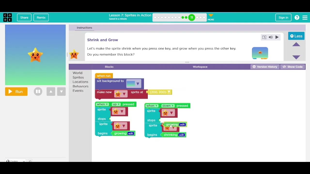 Lesson 7:Sprites in Action | level 11 - YouTube