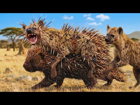 Unbelievable! A Painful Lesson: Hyena Stuck on Giant Porcupine's Back | Animal Fight