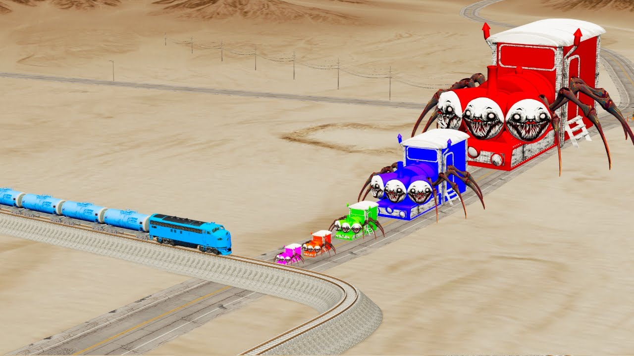 Choo Choo Charles Train Triple Head Big & Small Vs Train Sharp Turn ...