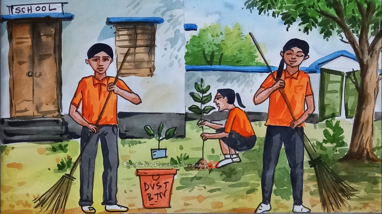 swachhata hi seva drawing||swachh Bharat Abhiyan poster painting||tree ...