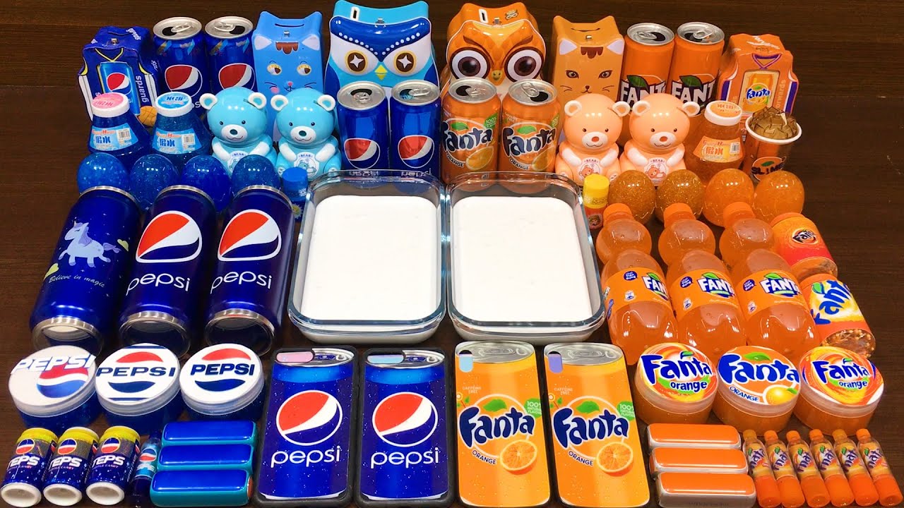 PEPSI vs FANTA ! Mixing Random Things into Glossy Slime ! Satisfying ...