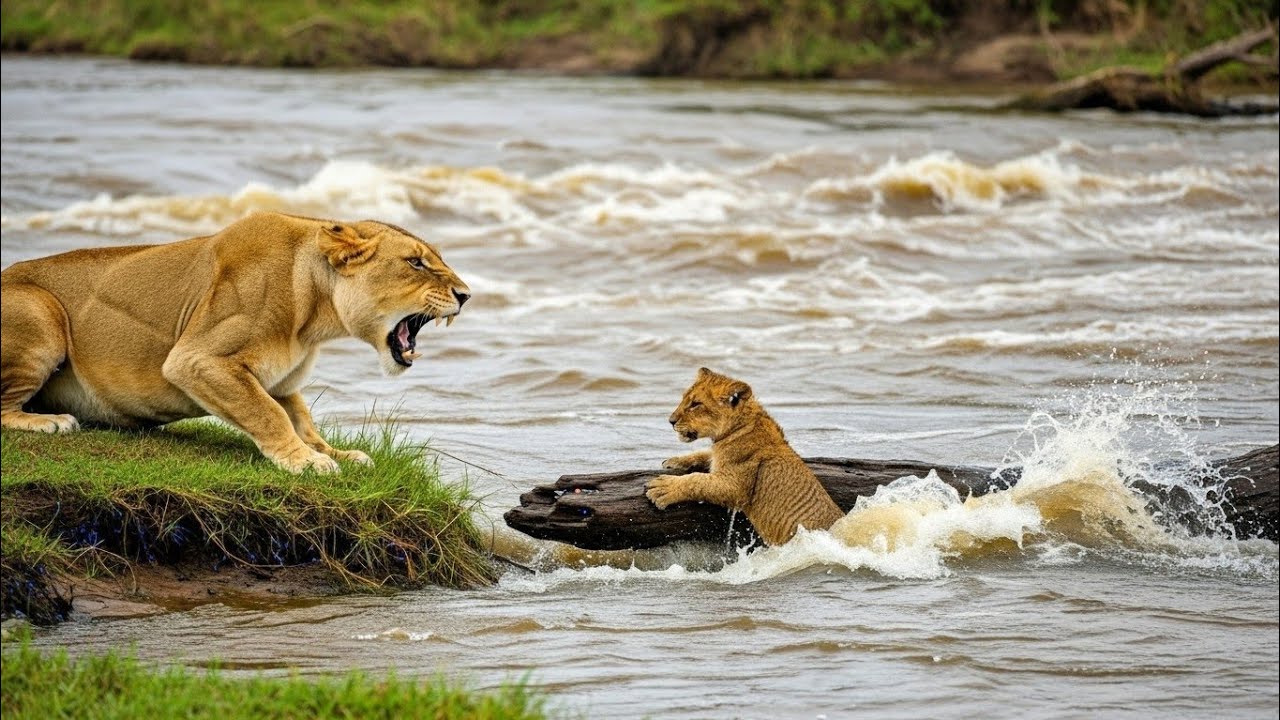 Lion Cub Swept Away by Flood — What the Mother Lion Did Next Shocked ...