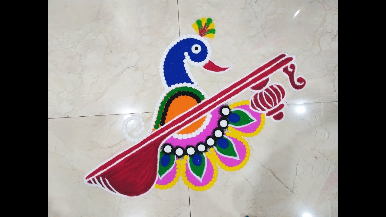 Vasant Panchami Special Rangoli Design || Peacock Rangoli Design. - YouTube