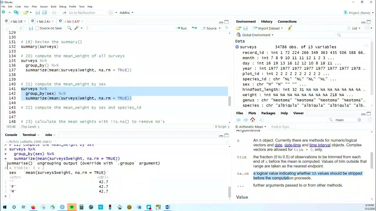 r lab 3.4 group by () and summarize () - YouTube