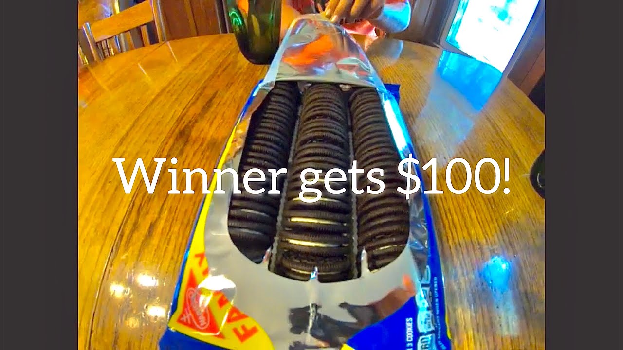First person to eat a whole row of Oreos gets $100 dollars! - YouTube