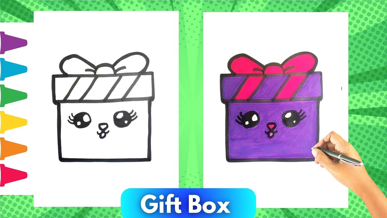 How to draw a cute gift box 🎁 step by step - YouTube