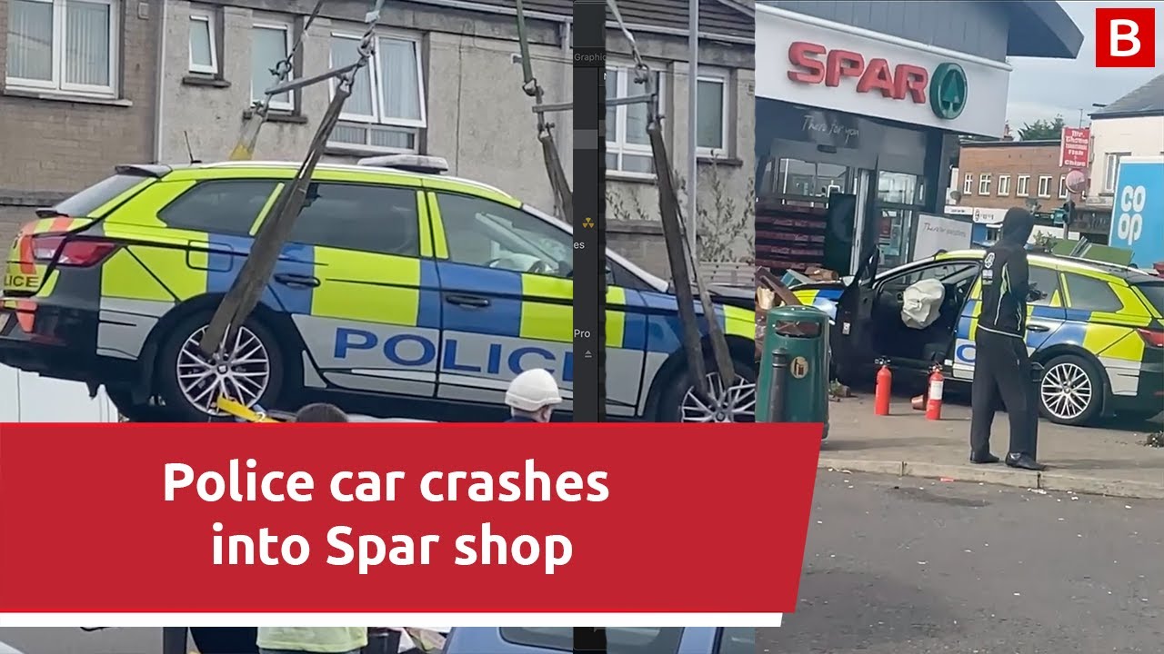 PSNI Car crashes into Lisburn Spar shop - YouTube