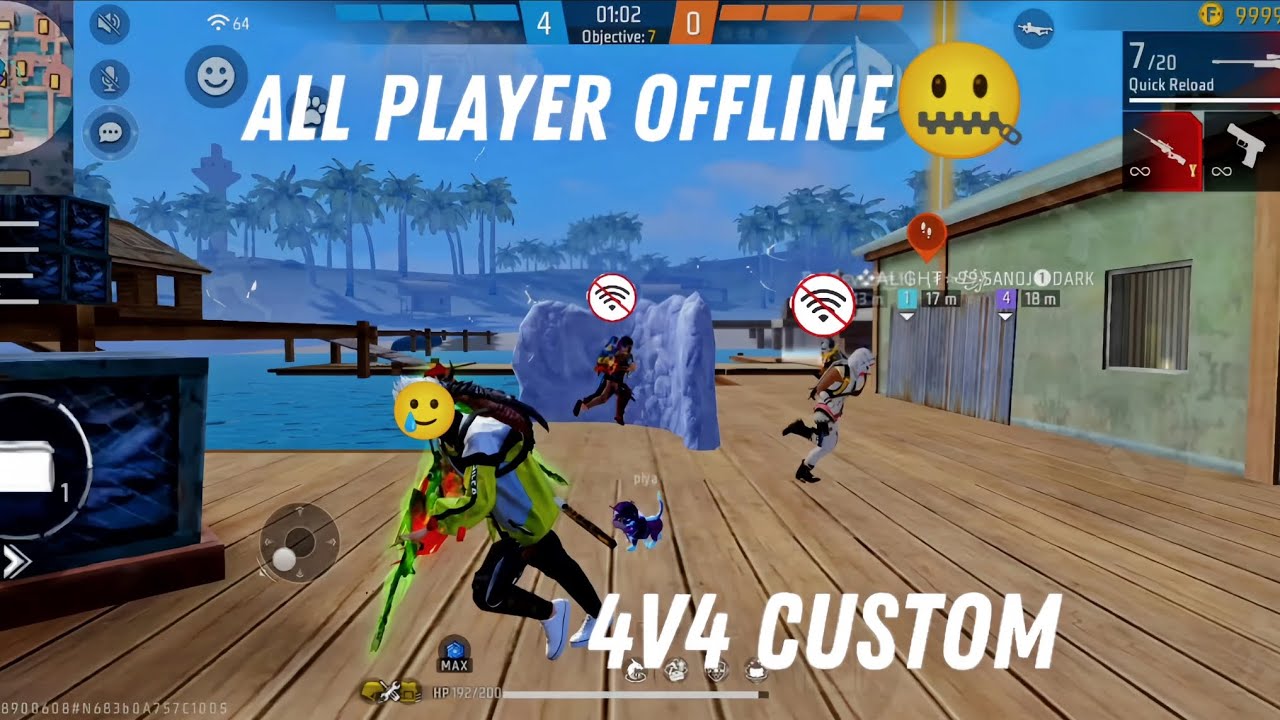 4v4 Custom+All Players Offline😂 | ff gameplay | Ping High | 1v4 Custom ...
