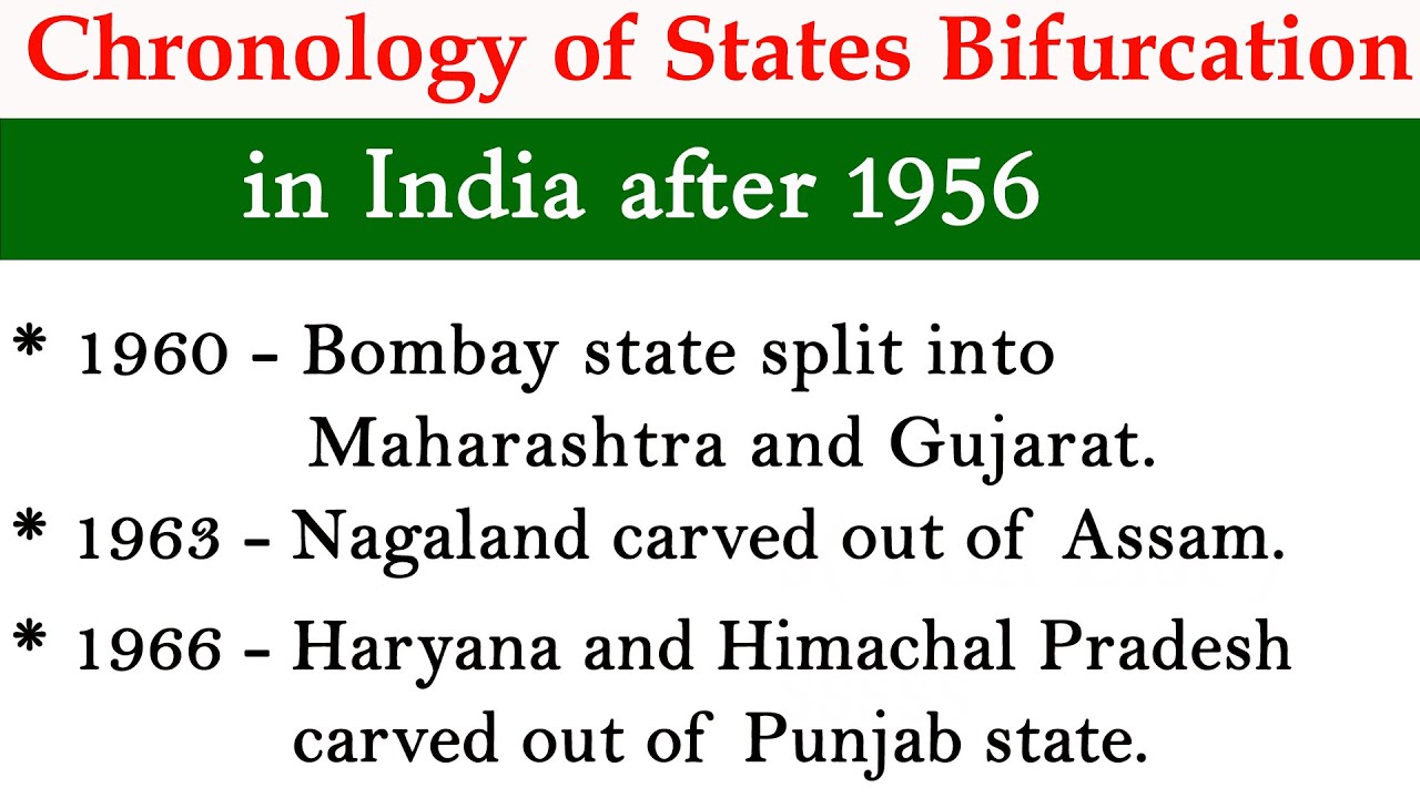 Chronology of States Bifurcation in India after 1956 l Indian States ...