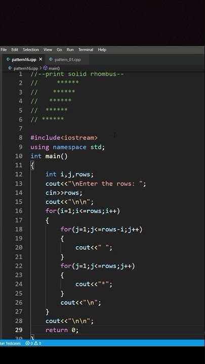 C++ program to print a solid rhombus| star pattern| #shorts #cpp - YouTube