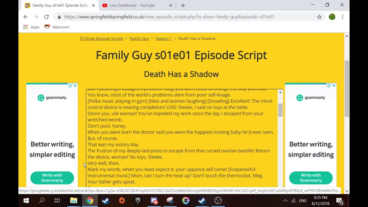 Reading the script for Family Guy Season 1 - YouTube