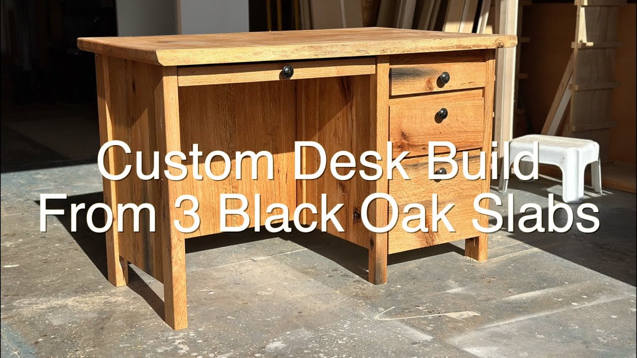 Custom Black Oak Desk from 3 slabs - YouTube