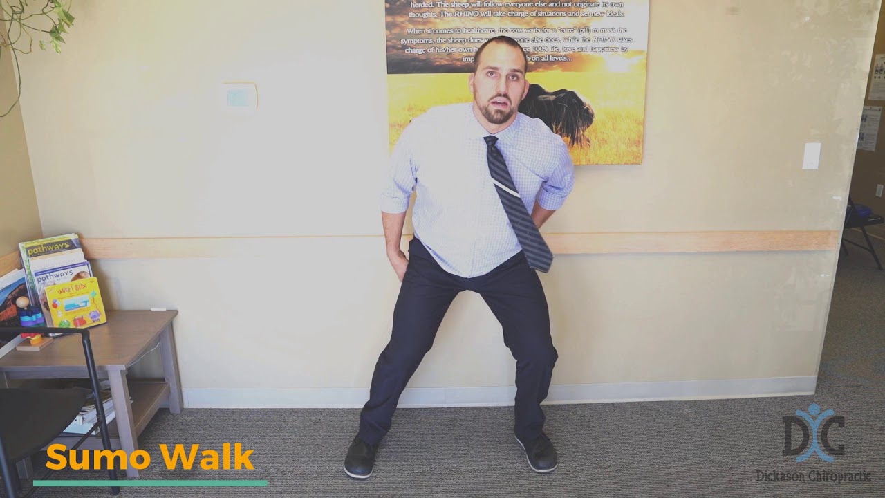 Sumo Walk exercise by Dr. Dickason for spinal stabilization and glute ...