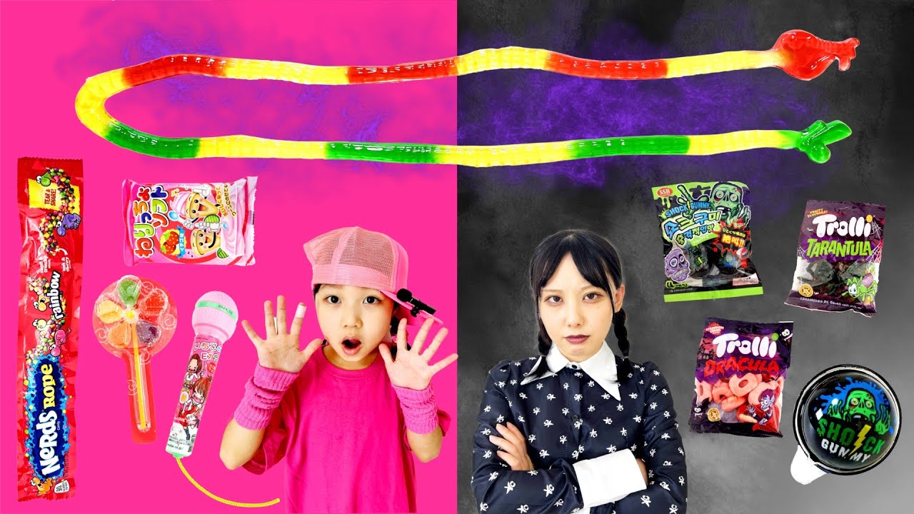 Pink Food VS Scary Food Challenge Mukbang ピンクフード VS 怖いお菓子チャレンジ - YouTube