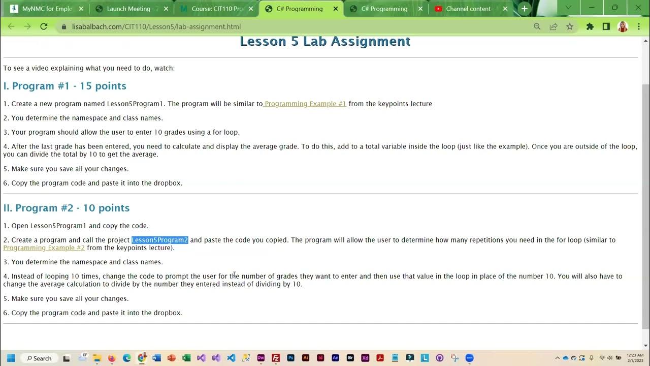 CIT110 Lab Assignment 5 Instructions - YouTube