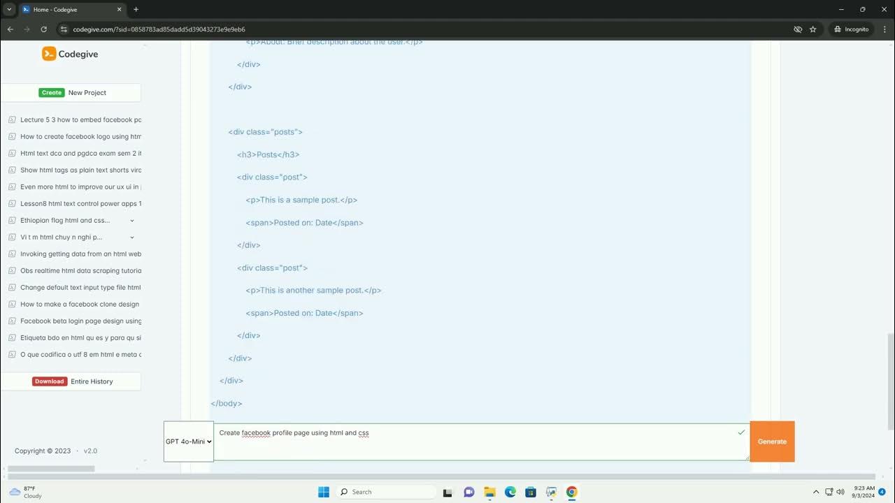 Create facebook profile page using html and css - YouTube