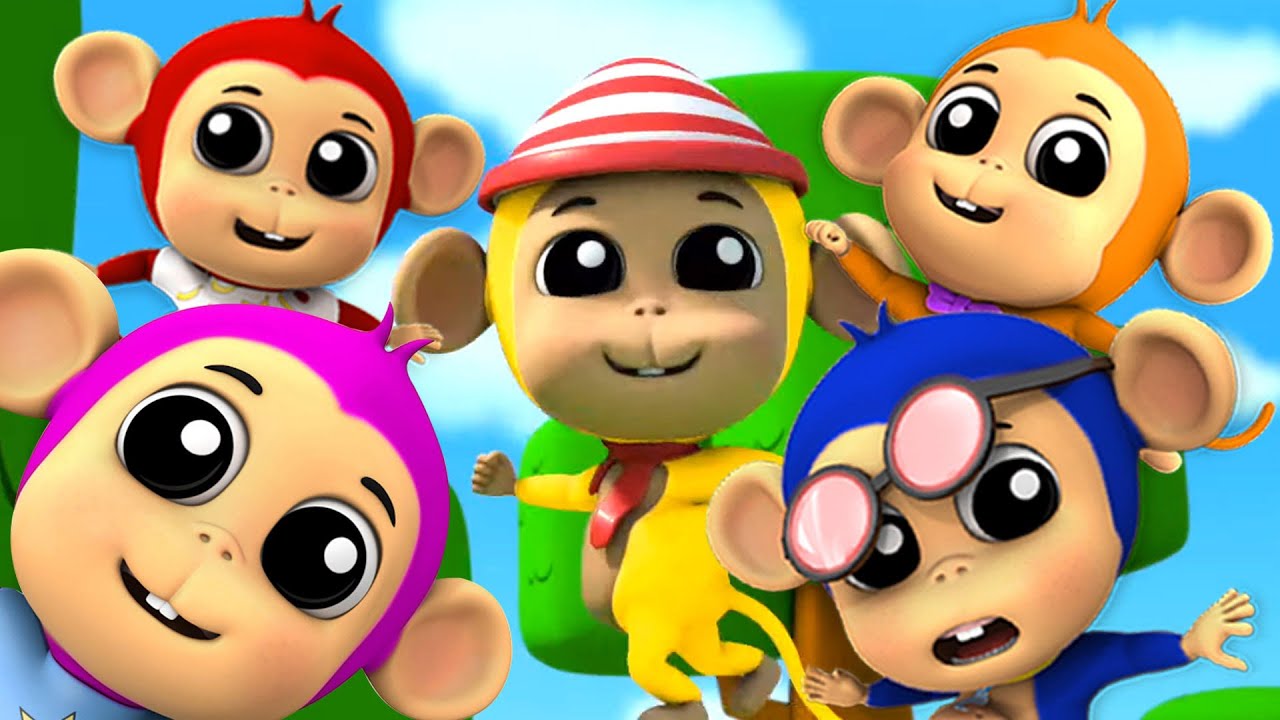 Five Little Monkeys, Animal Cartoons and Nursery Rhymes for Kids - YouTube