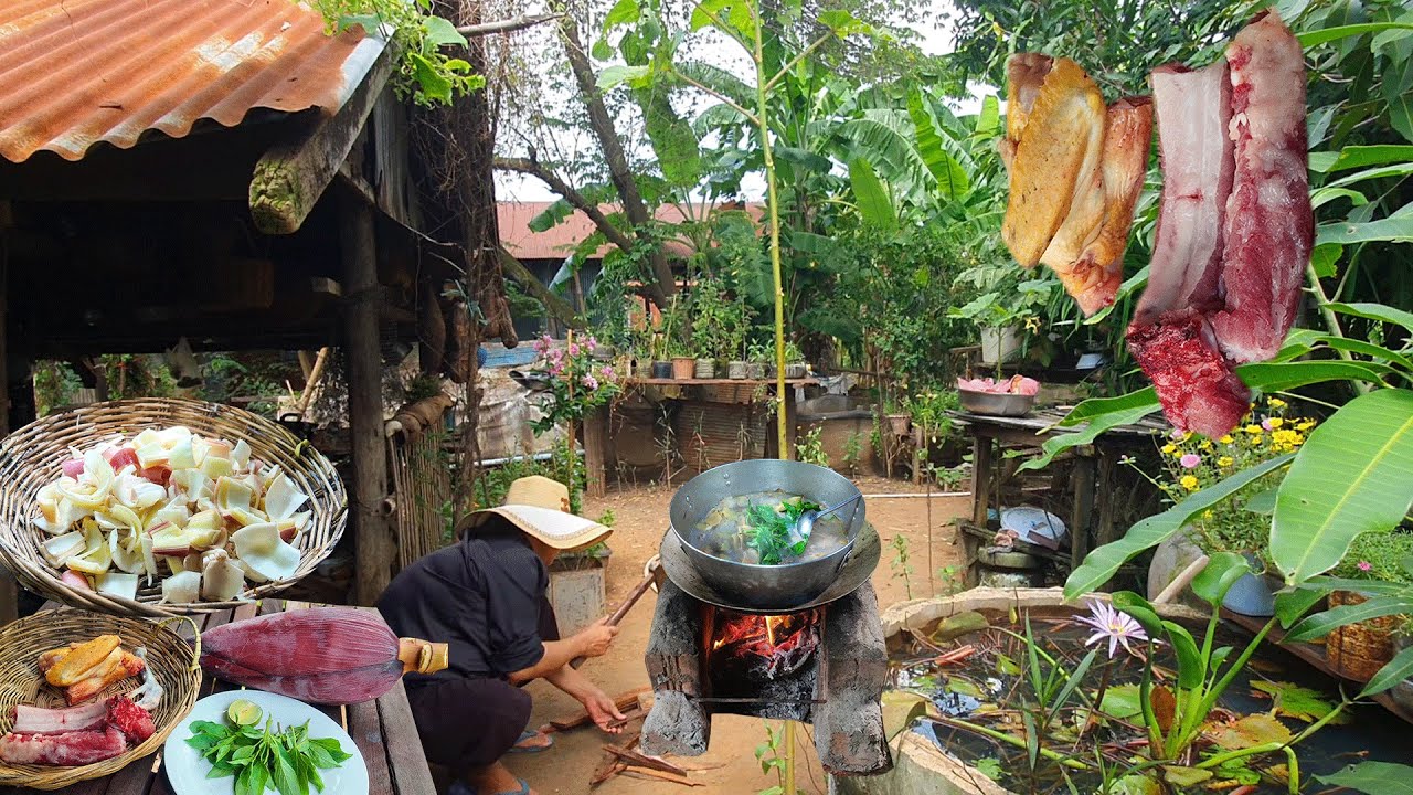 Taste of village, Country style food soup cooking for dinner ...