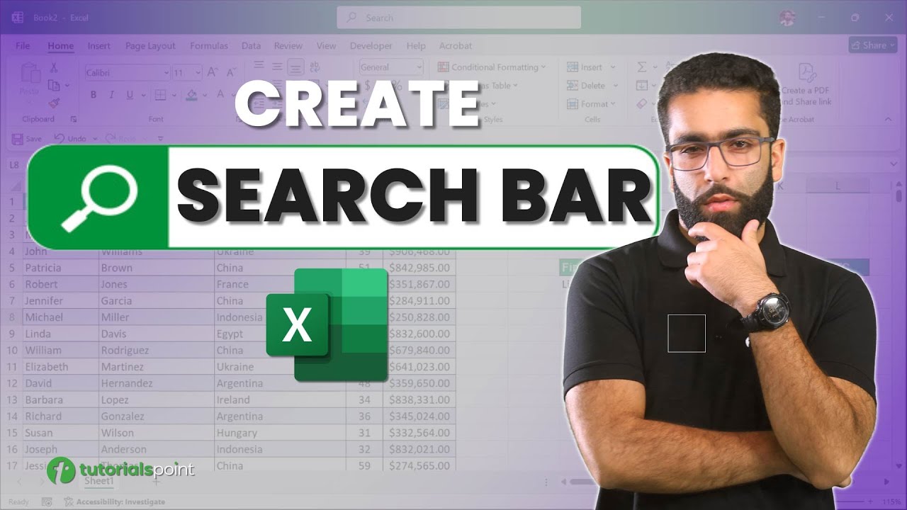 How To Create A Search Bar In Excel Youtube
