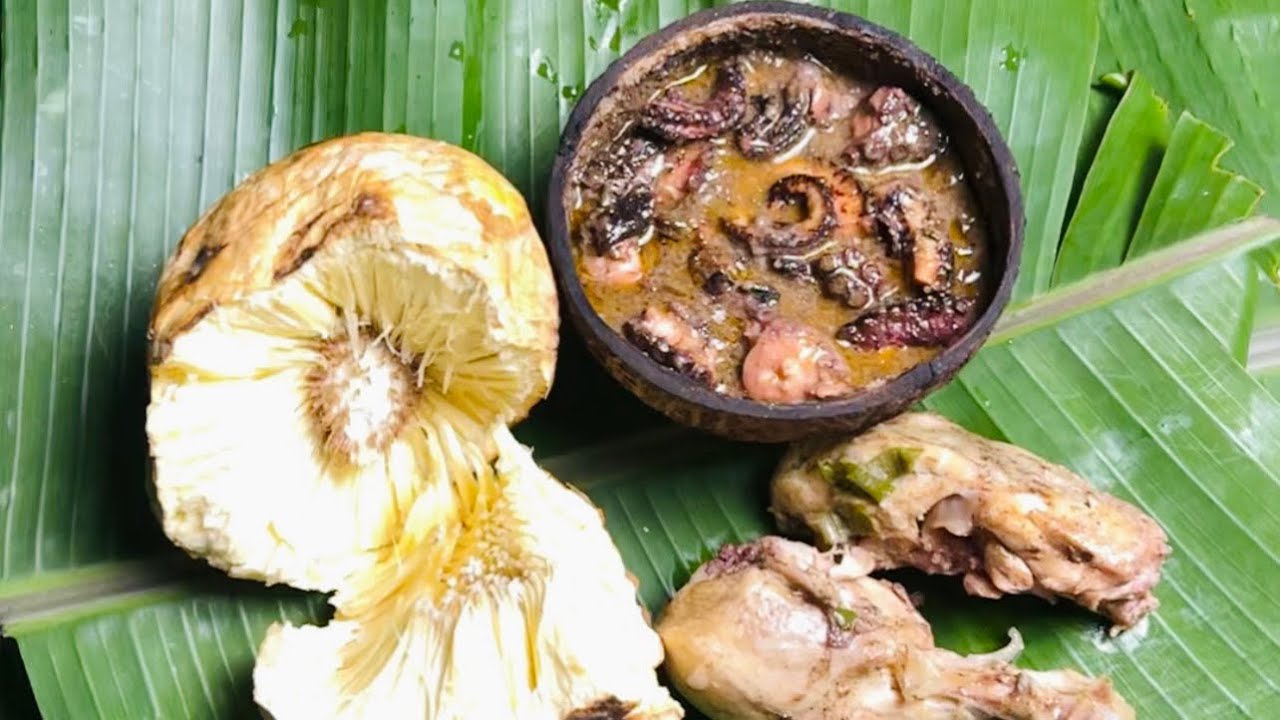 Delicious Samoan Umu…Baked breadfruit, Baked Octopus in coconut cream ...