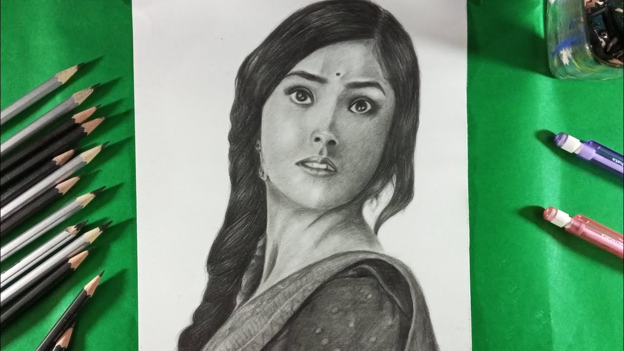Sita ramam Mrunal Thakur drawing//Drawing home - YouTube