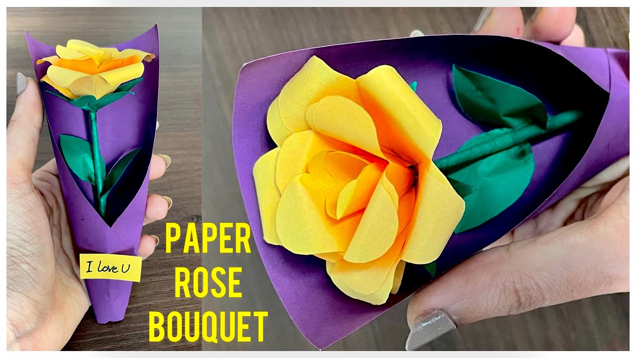 DIY Paper rose step by step/flower bouquet with colour paper/easy and ...