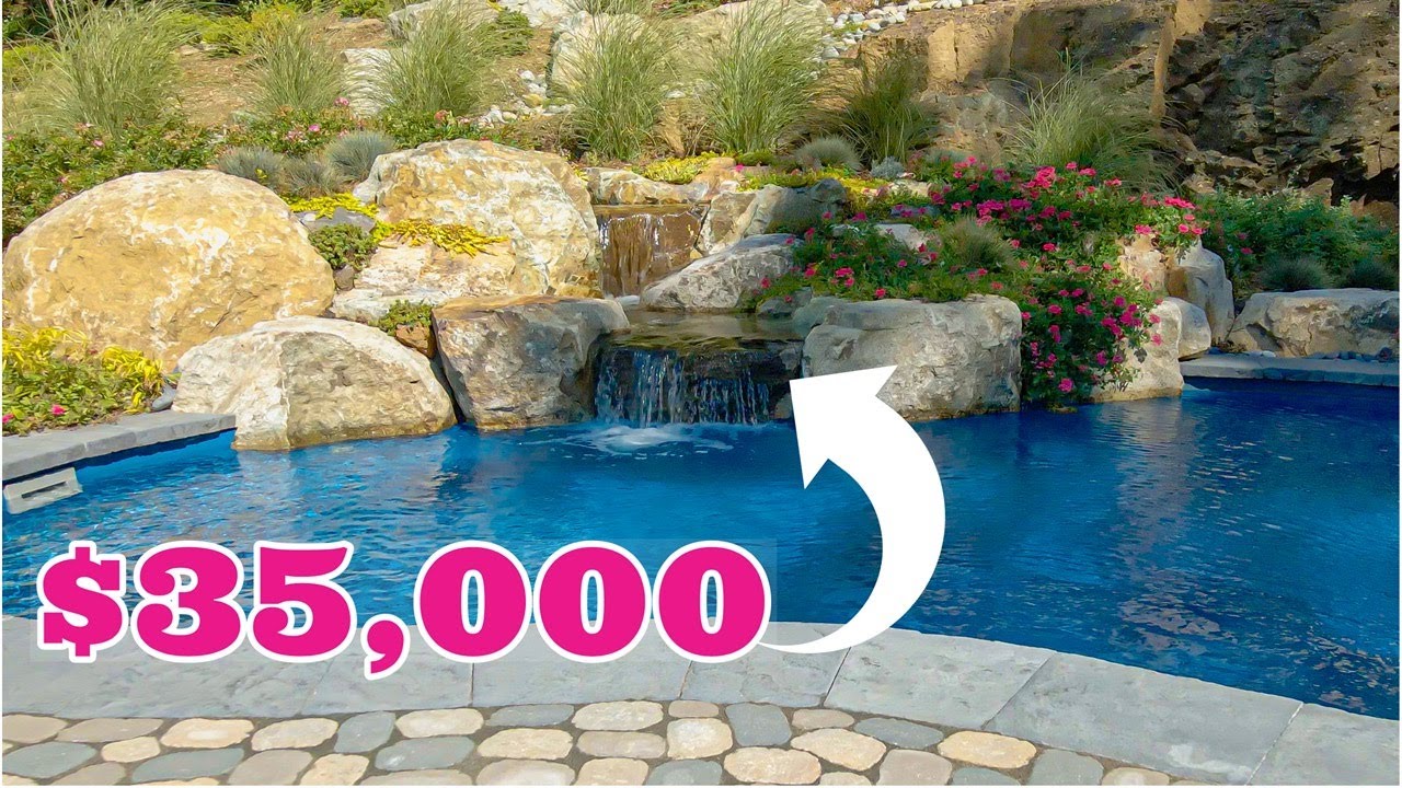 Boulder WATERFALL on FIBERGLASS POOL - YouTube