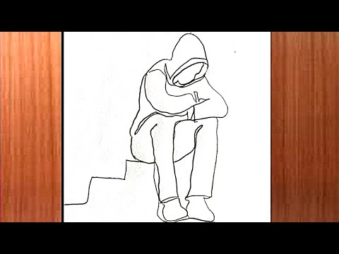 sad person sitting alone drawing | sad boy drawing | sad man easy ...
