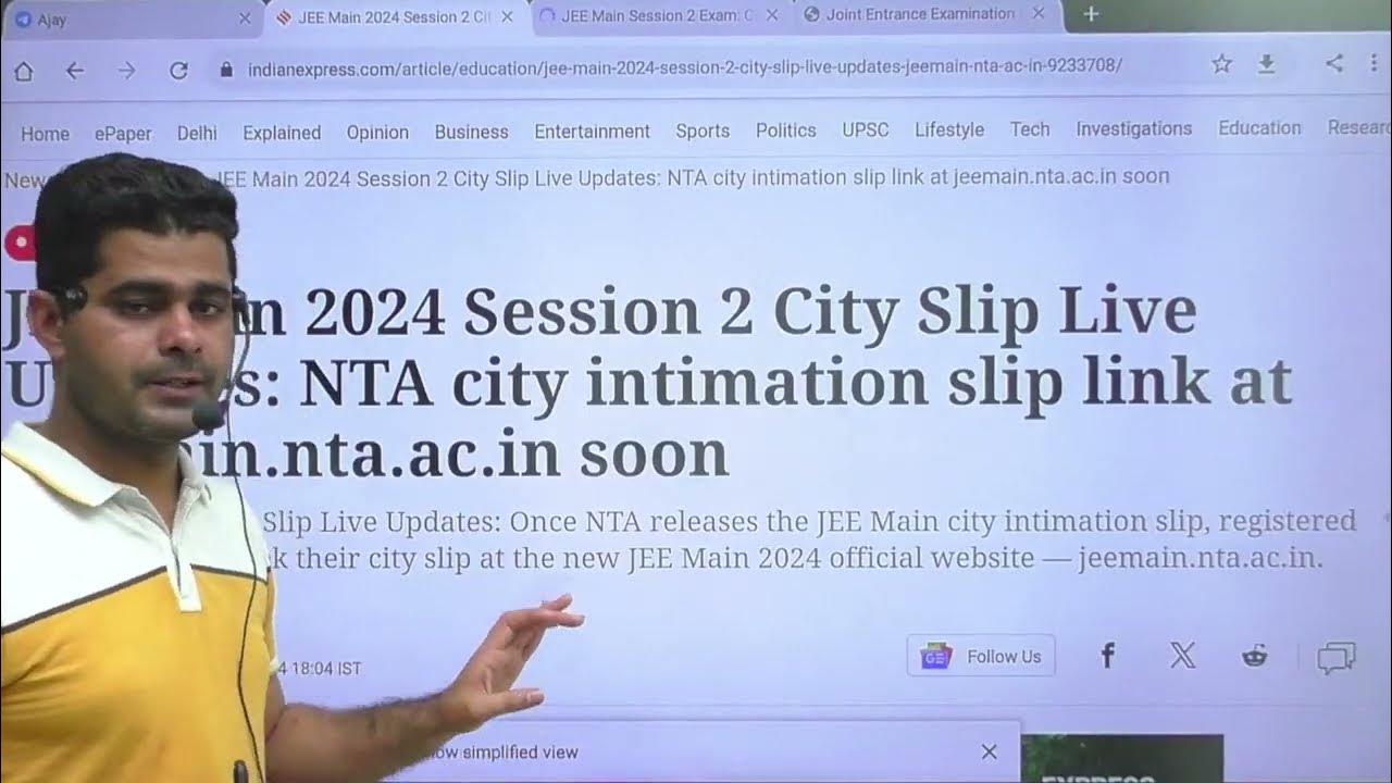 JEE Main 2024: Session 2 City Intimation Slip Release Today? ️NTA Official ️JEE Main 2024 Admit ...