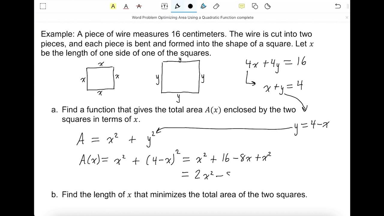 Word Problem Optimizing Area Using a Quadratic Function - YouTube
