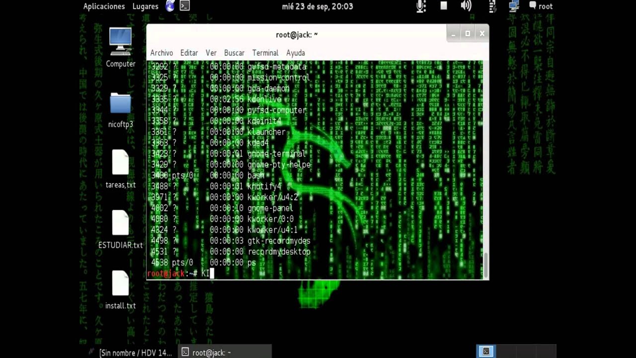 LISTAR PROCESOS EN KALI LINUX Y DETENER UN PROCESO - YouTube