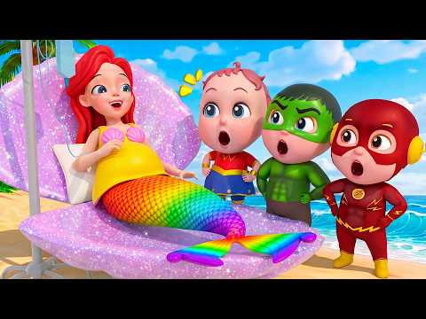 Kids Turn into Superheroes | Caring Pregnant Mermaid Song | A Baby is Born!  Super Sumo Kids Songs