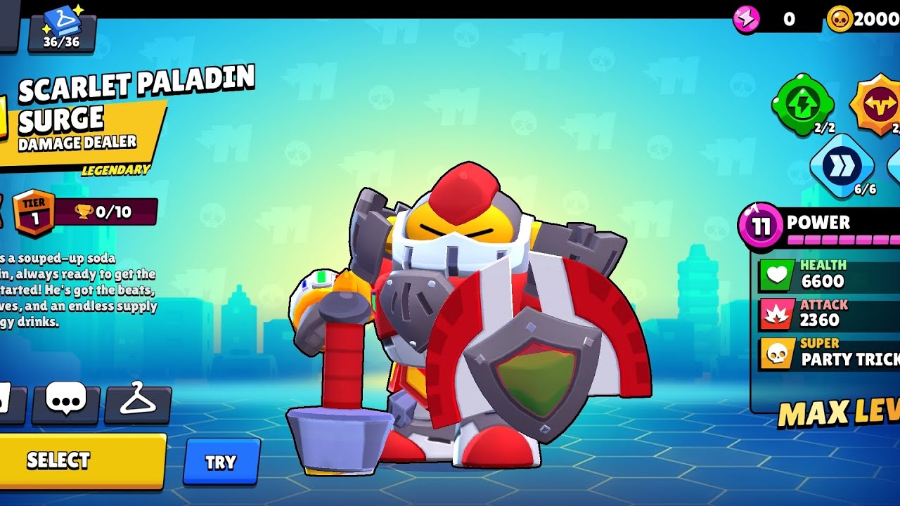 All Scarlet Paladin Surge Skin Animations In Brawl Stars! - YouTube
