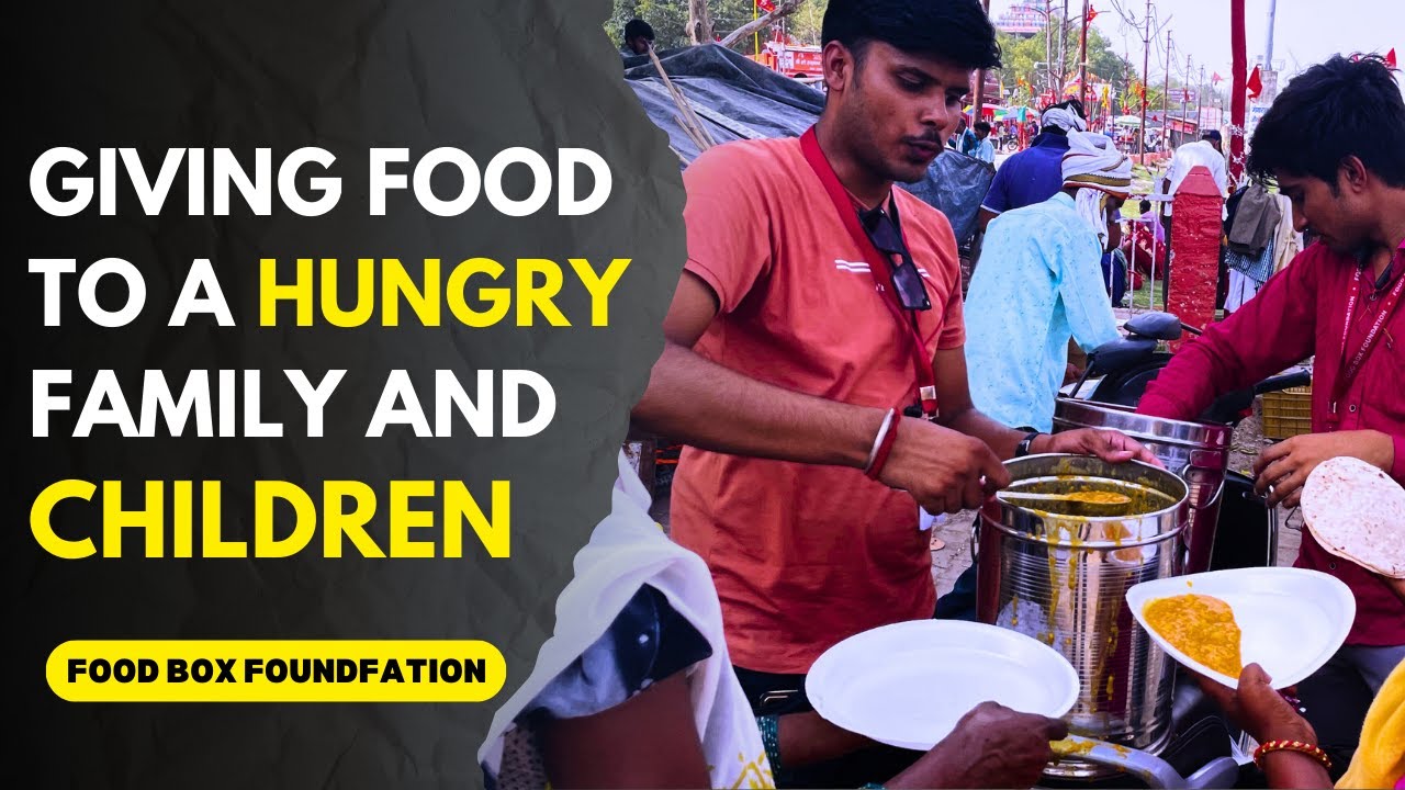 Giving food to a hungry family and children | serving free food to ...